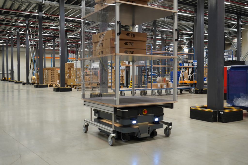 Autonome mobile Roboter und selbstfahrende Stapler im Warenein- und ...