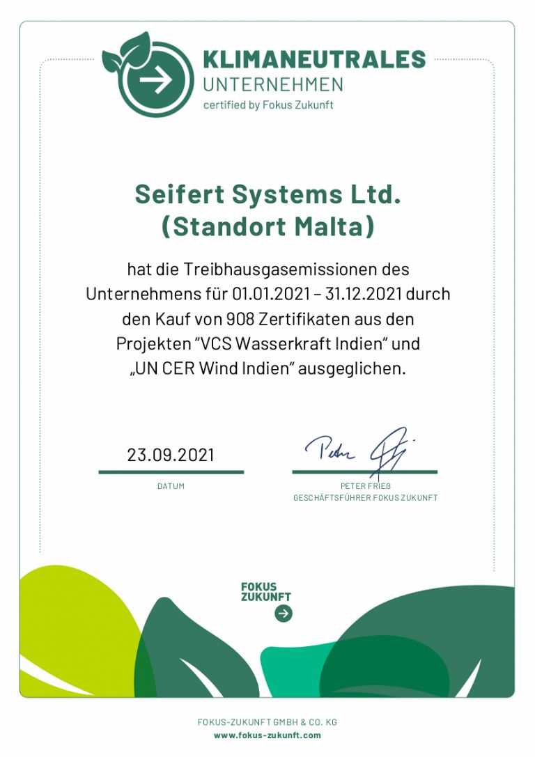 Seifert Systems mit Sitz auf Malta ist klimaneutrales Unternehmen ...